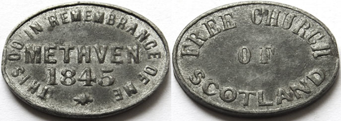 Methven Free Church Communion Token 1845
