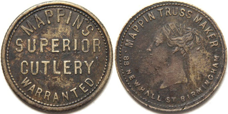 Rare John Mappin's Truss Makers Birmingham Brass Farthing