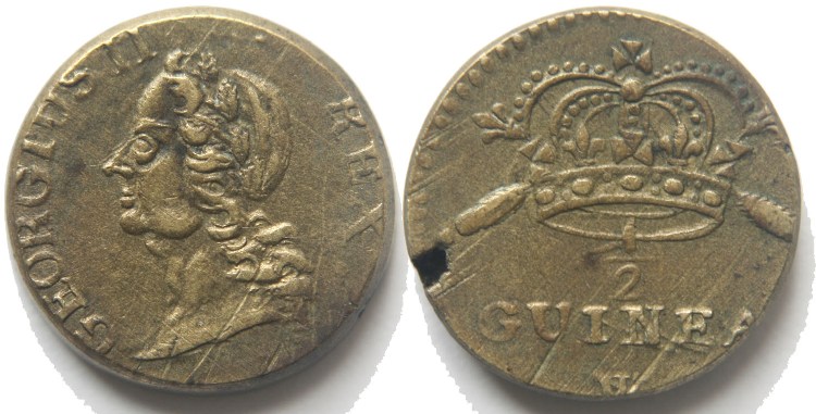 George II Portrait Half Guinea - 10s 6d Brass Coin Weight