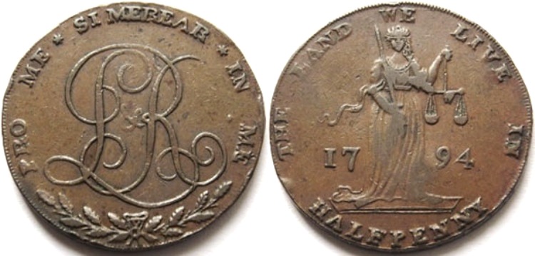 Lloyd & Ridley's Button Manufacturer's Dublin Conder Halfpenny 1794