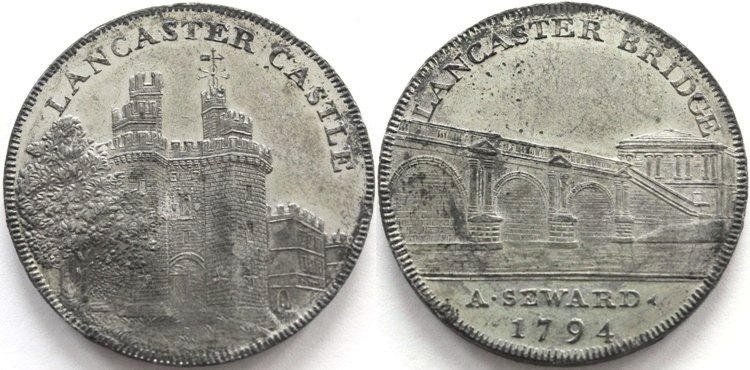 Rare Abraham Seward's Lancaster Castle White Metal Penny 1794