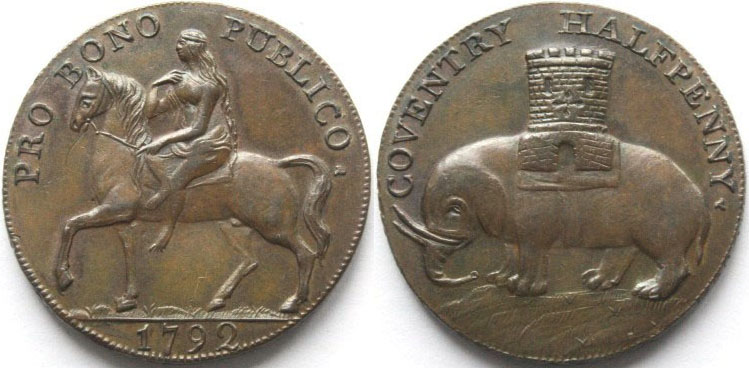 Reynolds Lady Godiva Horse & Elephant Coventry Conder Halfpenny 1792