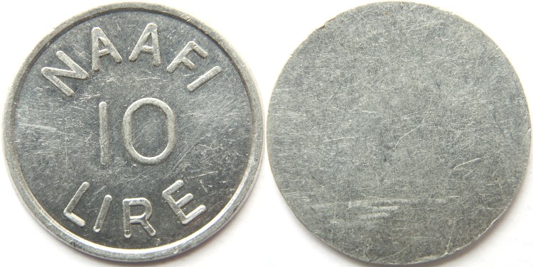 British Forces NAAFI Italy 10 Lire Aluminium Token